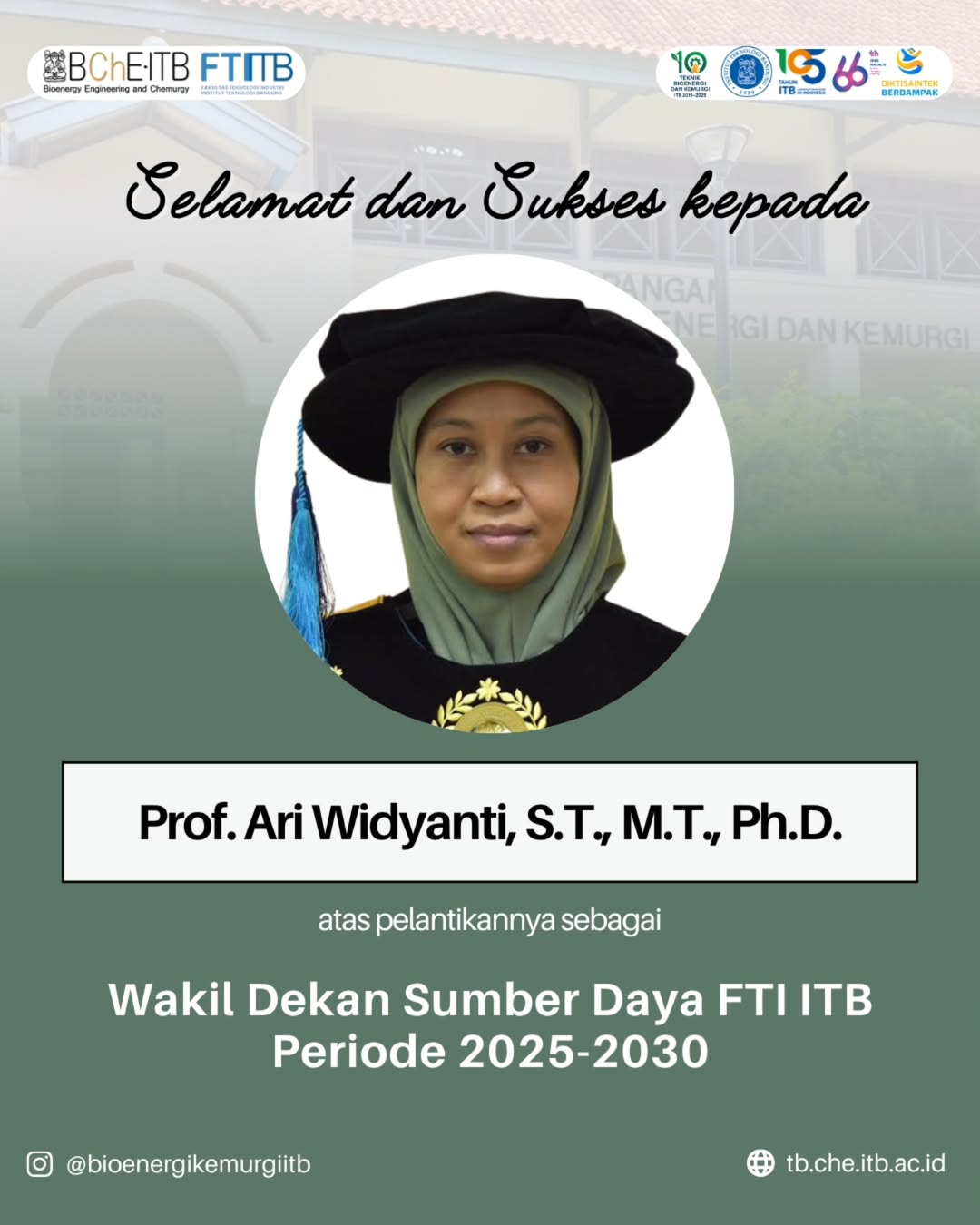 Selamat dan sukses untuk Prof. Ari Widyanti, S.T., M.T., Ph.D., atas ...